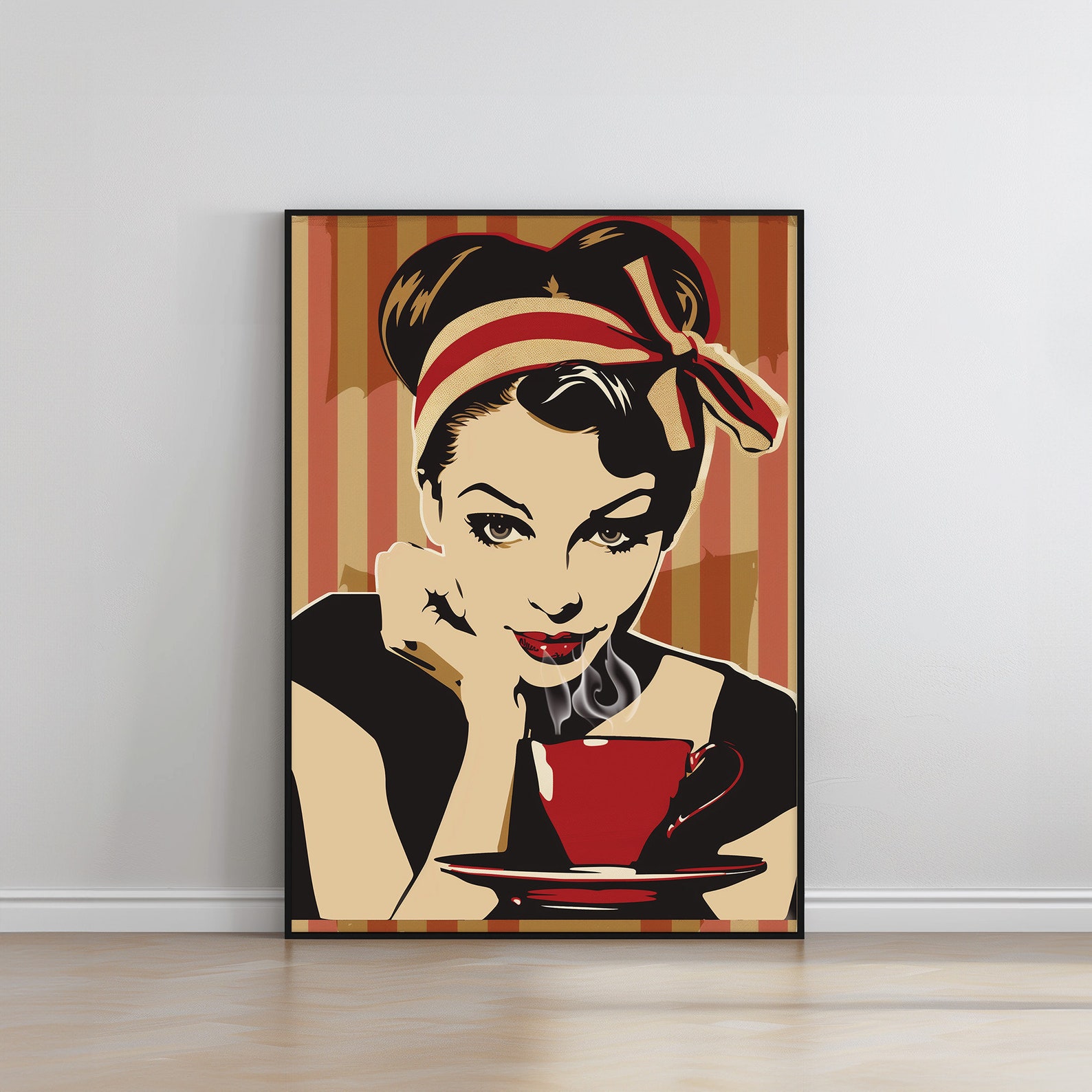 Retro Woman Coffee Wall Art - 50's Style Poster for Vintage Design ...