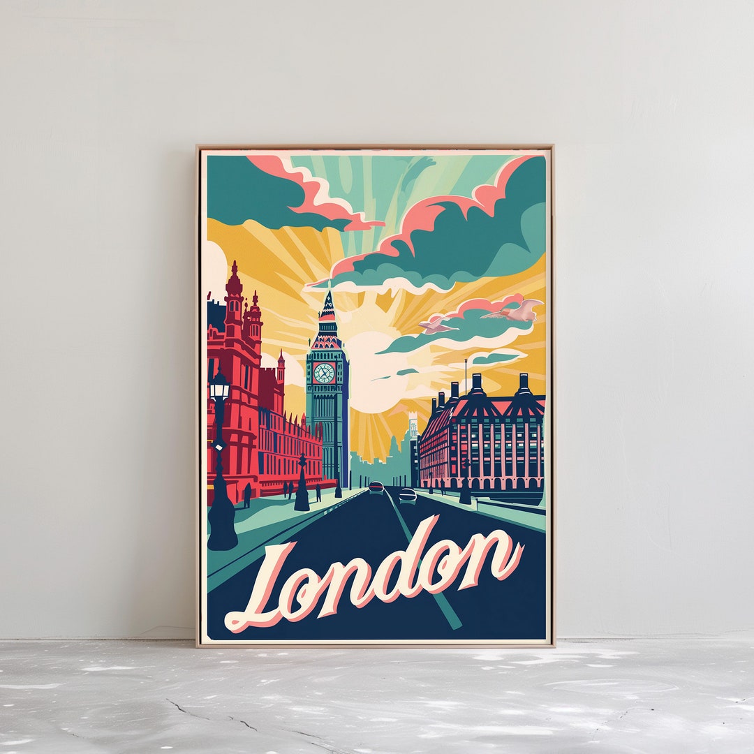 Vintage London Travel Poster - Colorful London Wall Art - Retro Great ...