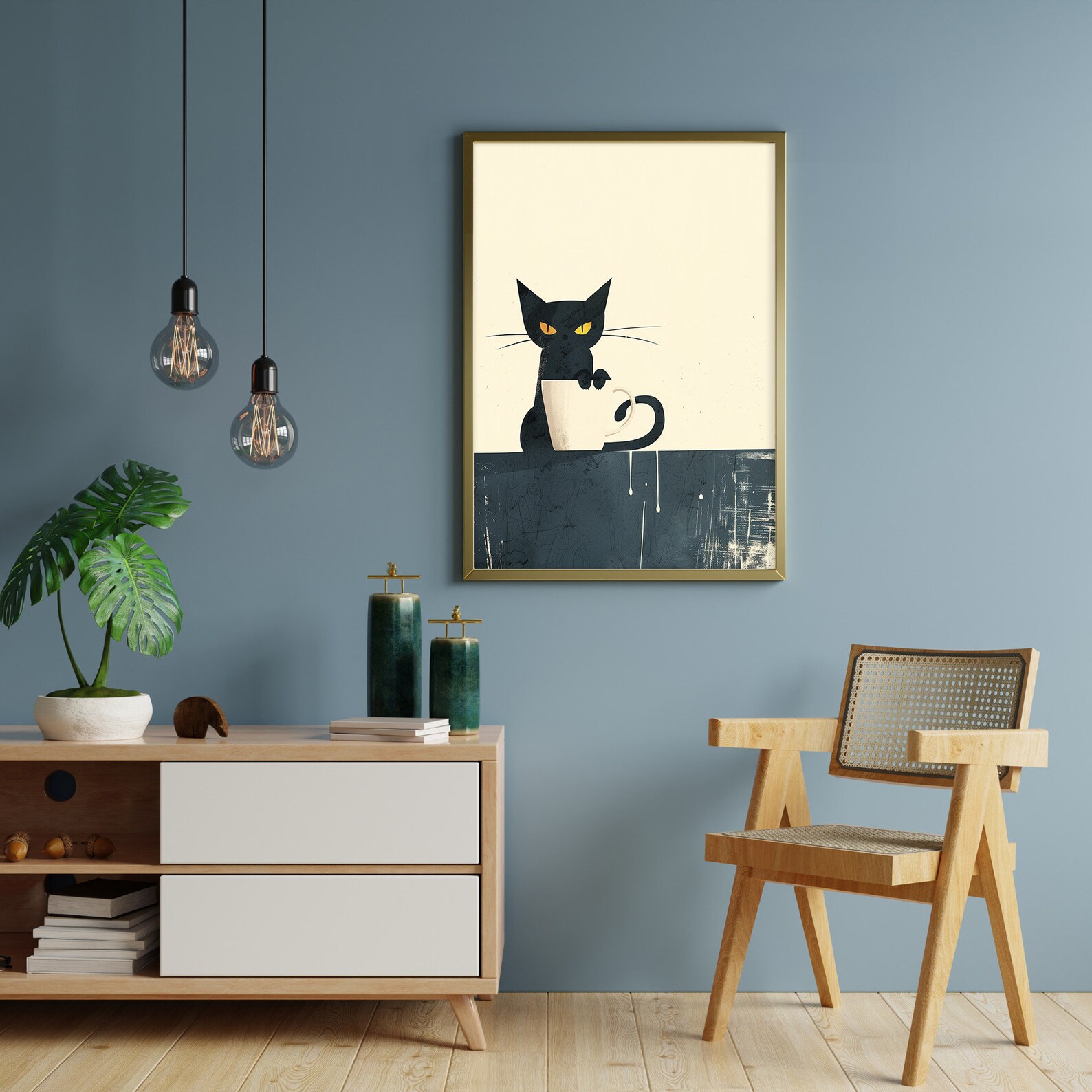 Angry Cat Coffee Wall Art - Minimalistic Painting for Coffee Lovers ...
