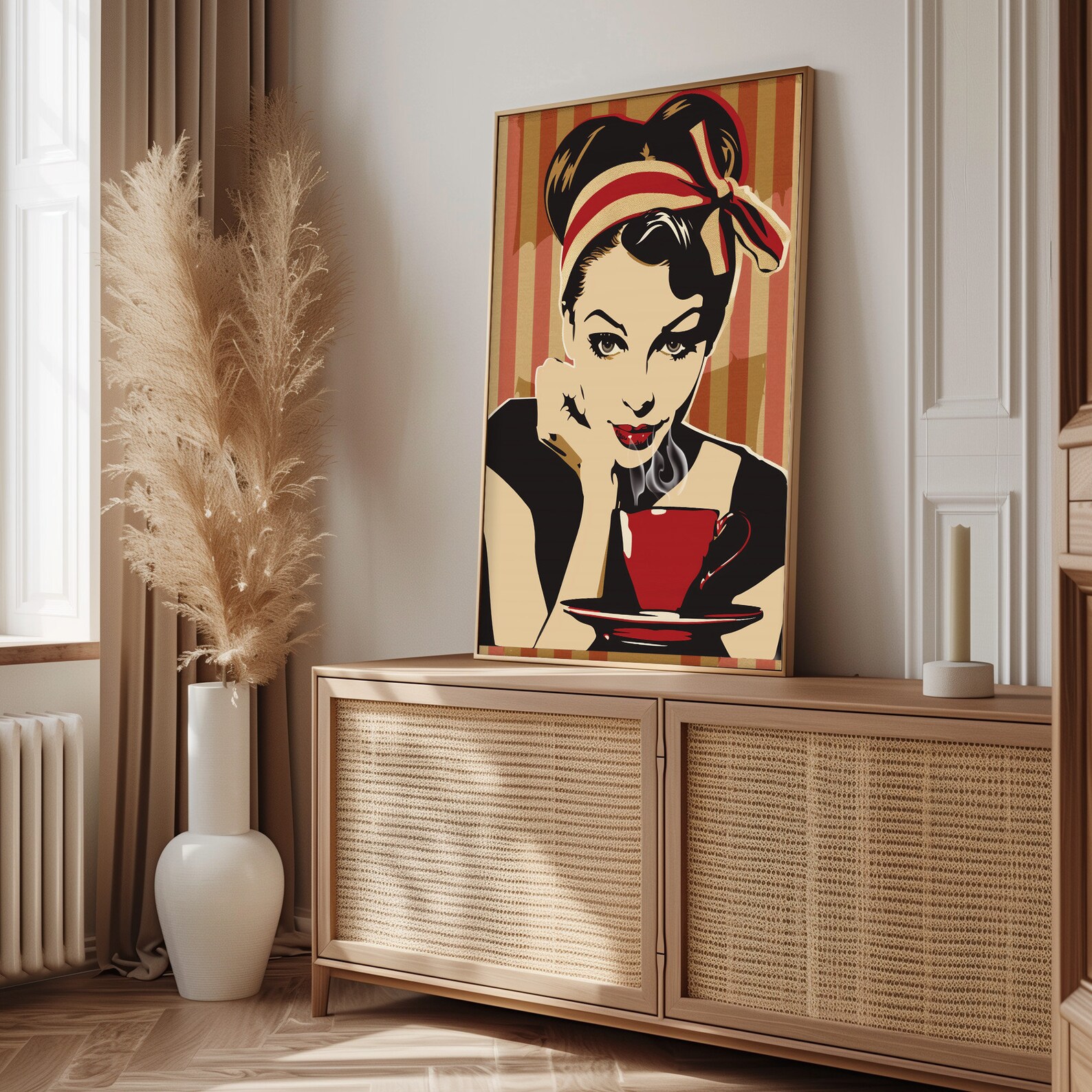 Retro Woman Coffee Wall Art 50's Style Poster for Vintage Design Lovers ...