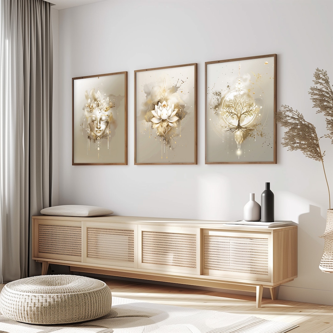 Lotus Flower, Buddha, Lotus Flower - Set of 3 - Spiritual Wall Art ...