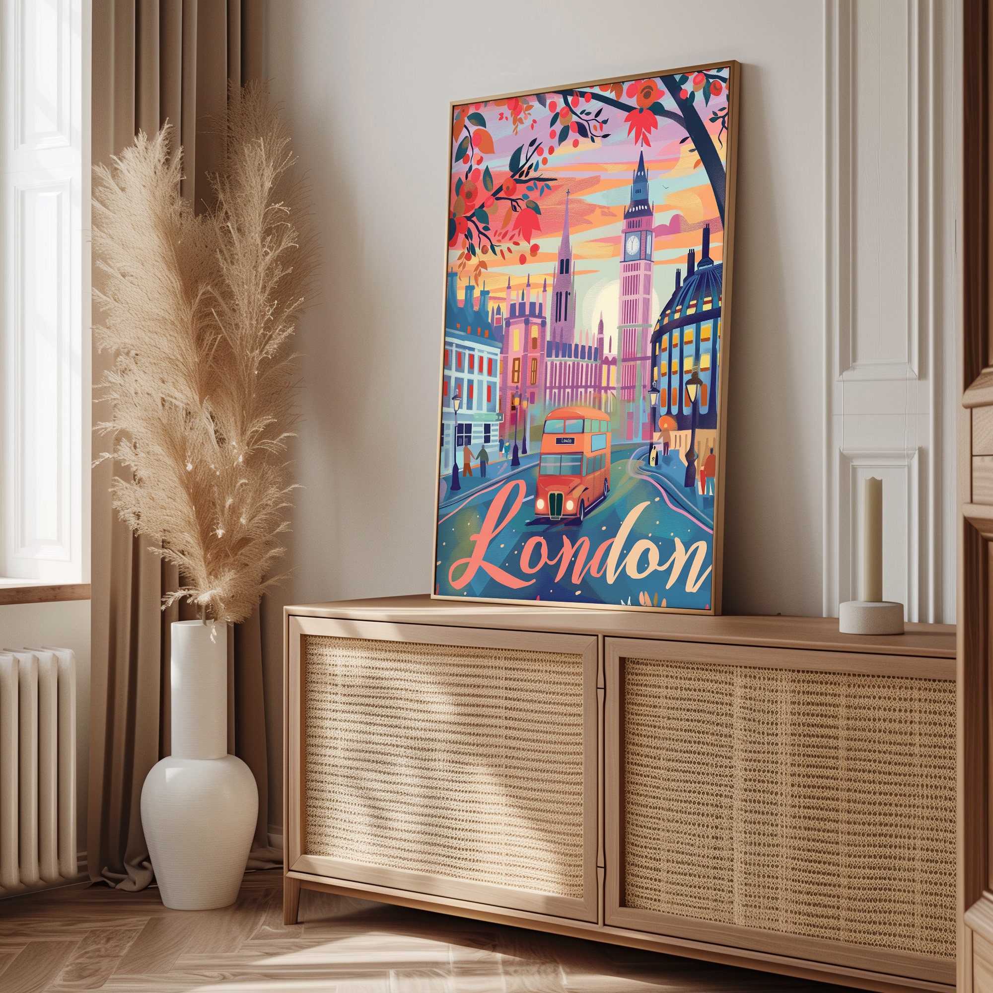 Vintage London Travel Poster Colorful London Wall Art Retro Great ...