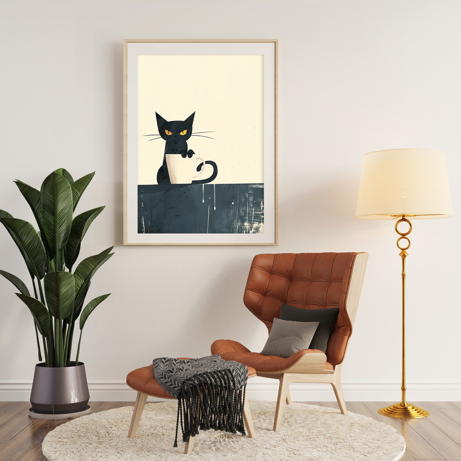 Angry Cat Coffee Wall Art - Minimalistic Painting for Coffee Lovers ...