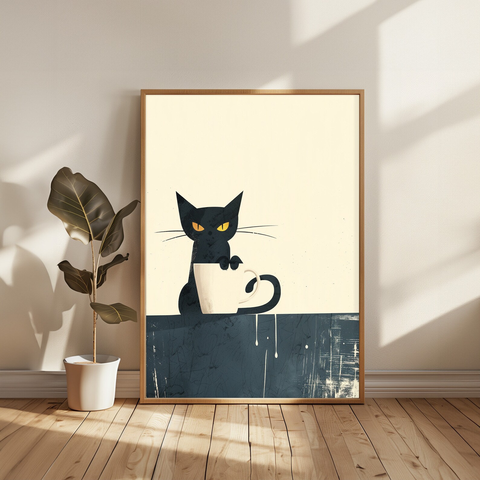 Angry Cat Coffee Wall Art - Minimalistic Painting for Coffee Lovers ...