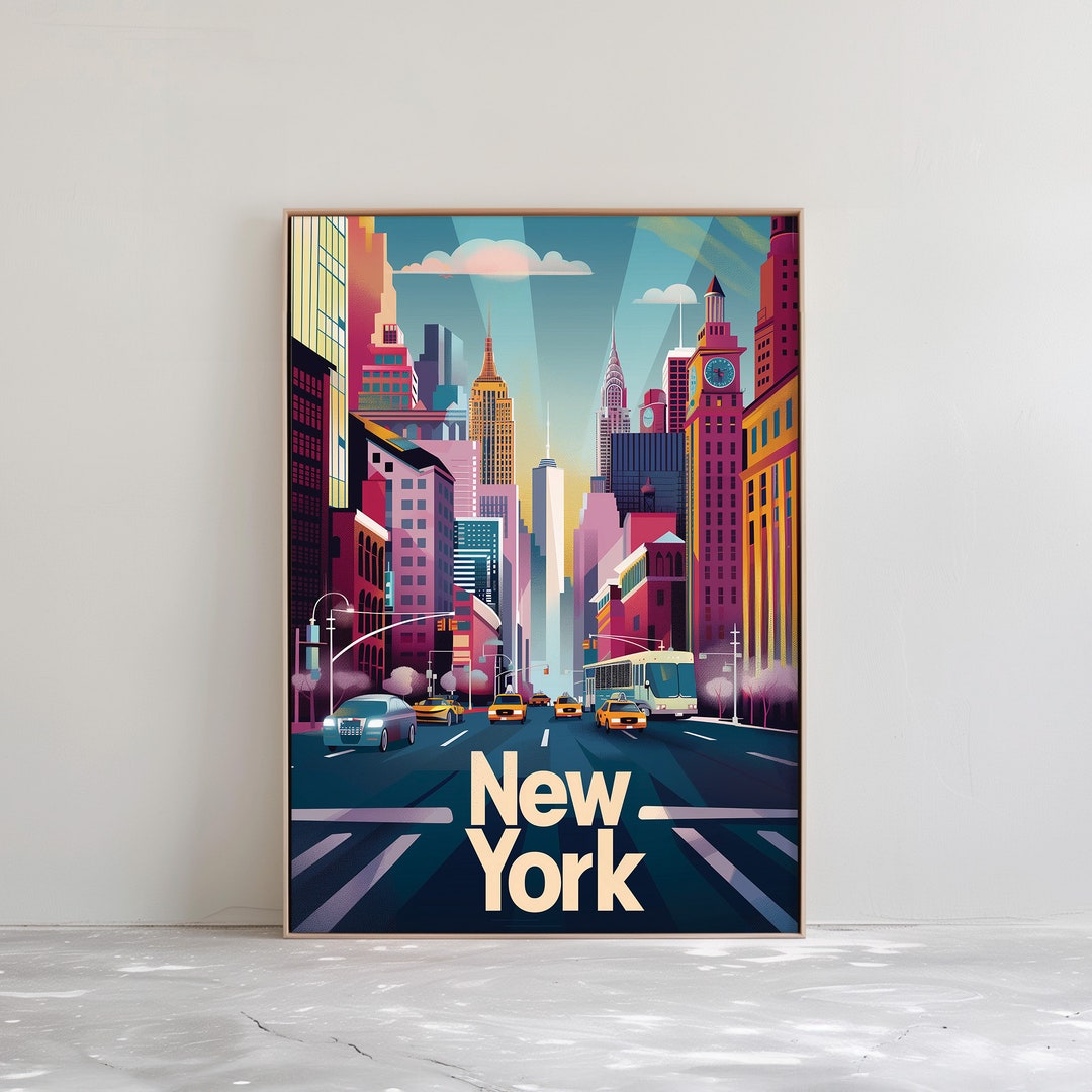 New York Travel Poster - Colorful New York Wall Art - USA Travel Poster ...