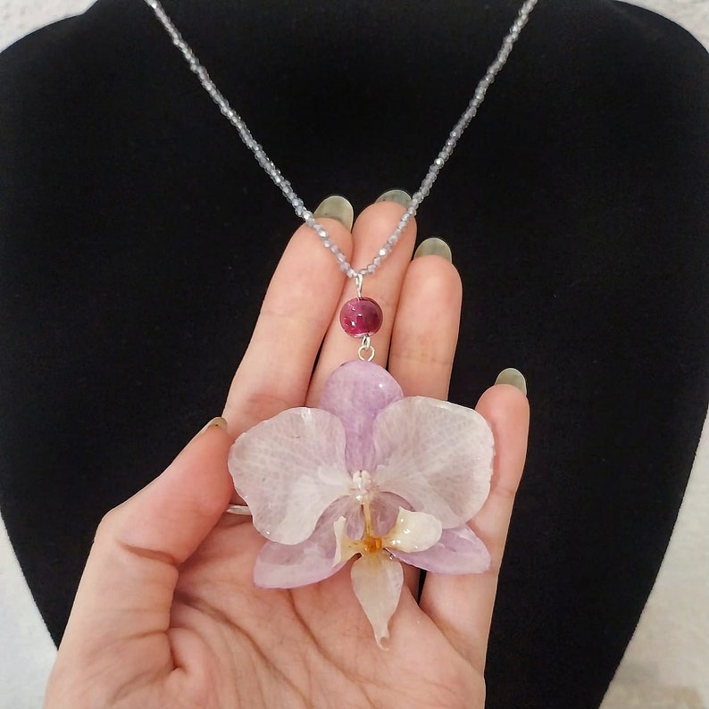 Real Orchid Necklace - Preserved Orchid With Glass Beads - Unique Gift ...