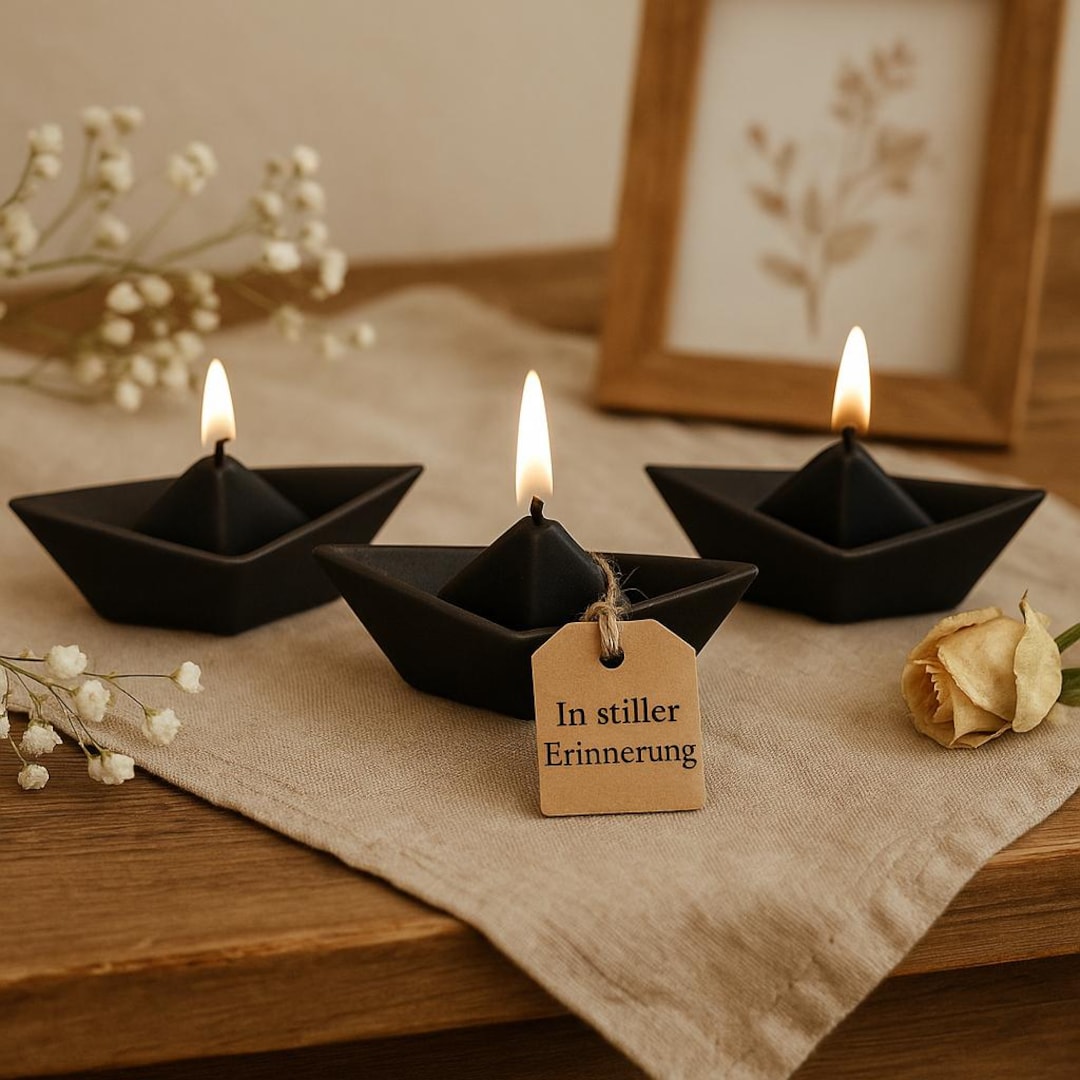 Funeral Candle, Set of 3 Boat-shaped Candles, Memorial Candle Black ...