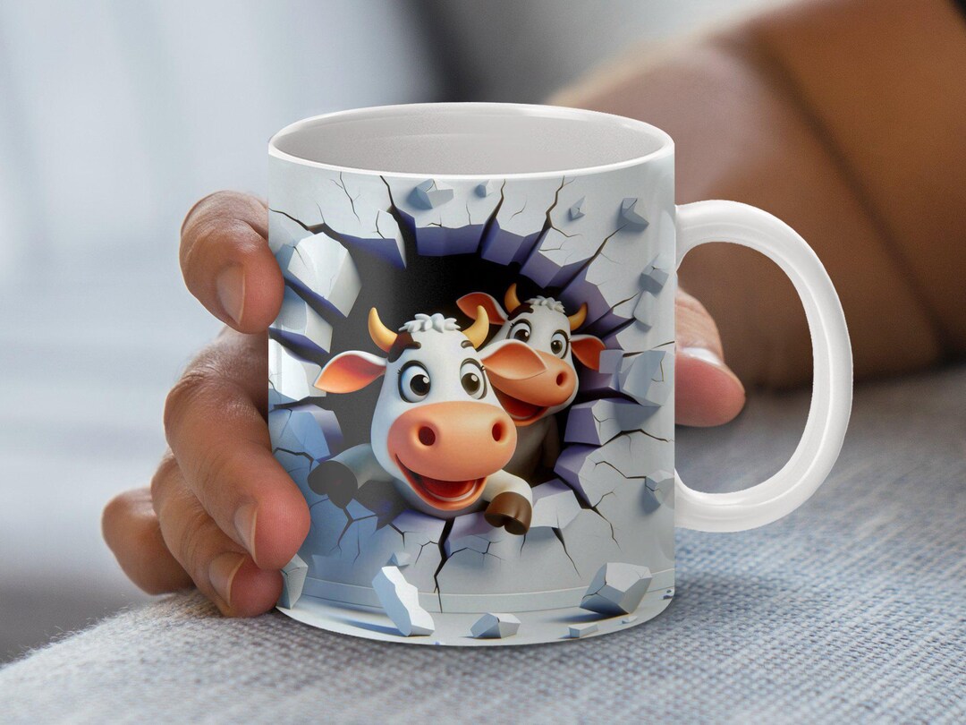 Funny Cow Mug, 3D Cow Design, Mug With Cow Illustration, Cute Animal ...
