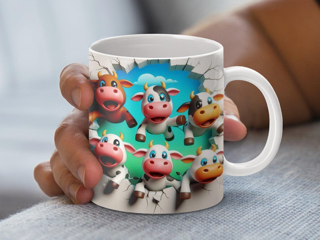 Fun Cow Mugs, Cute Cartoon Cow Coffee Mug, 11oz or 15oz, Novelty Animal ...