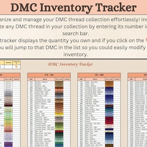 DMC Thread Color Chart Google Sheets, Excel DMC Inventory Tracker ...