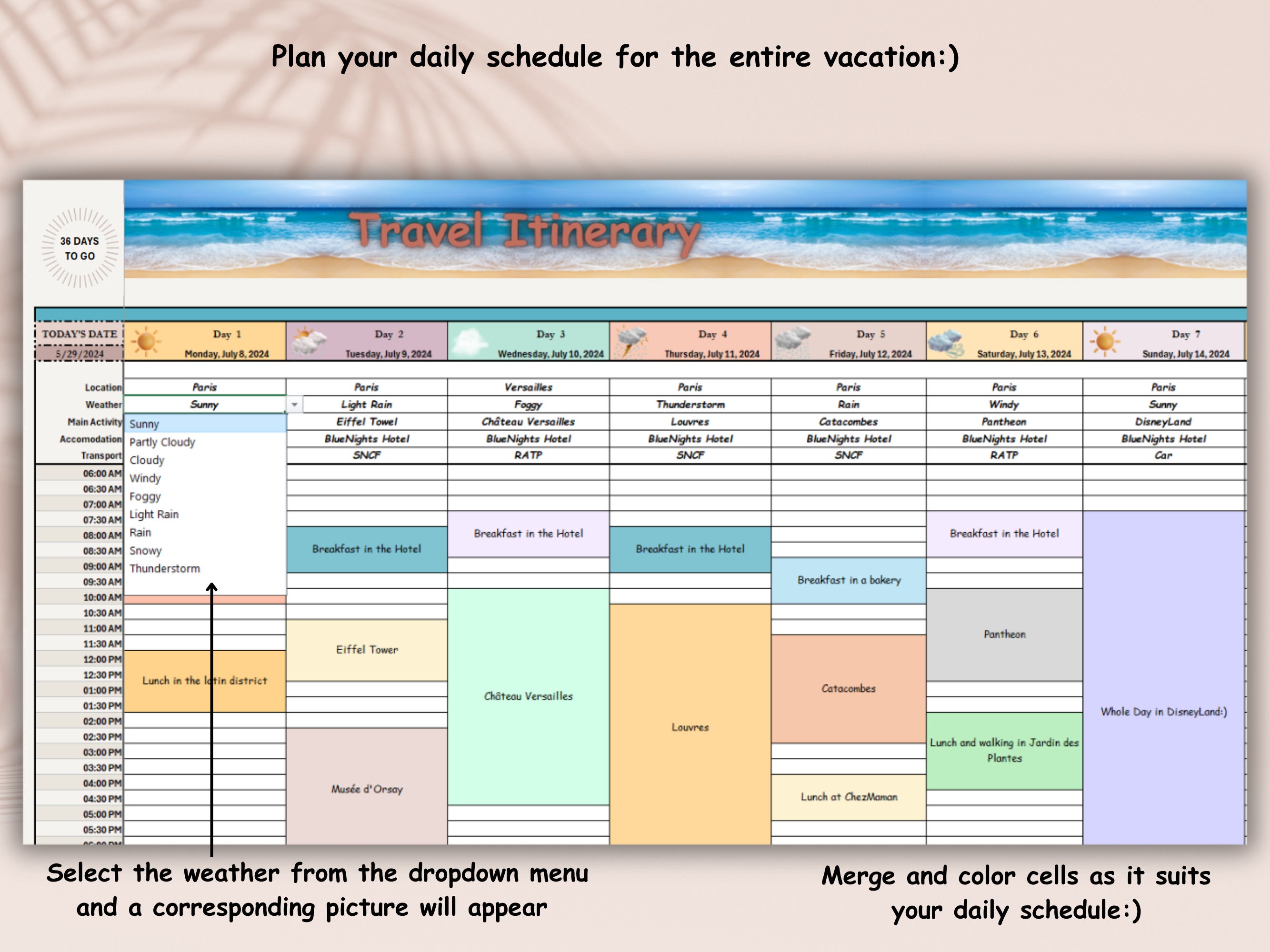 Travel Itinerary Template Google Sheets Digital Itinerary Excel Girls ...