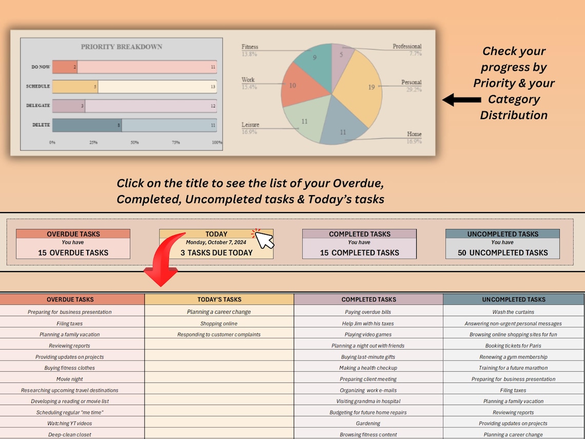 Excel 365 Task Priority Tracker Eisenhower Matrix Google Sheets Urgent ...