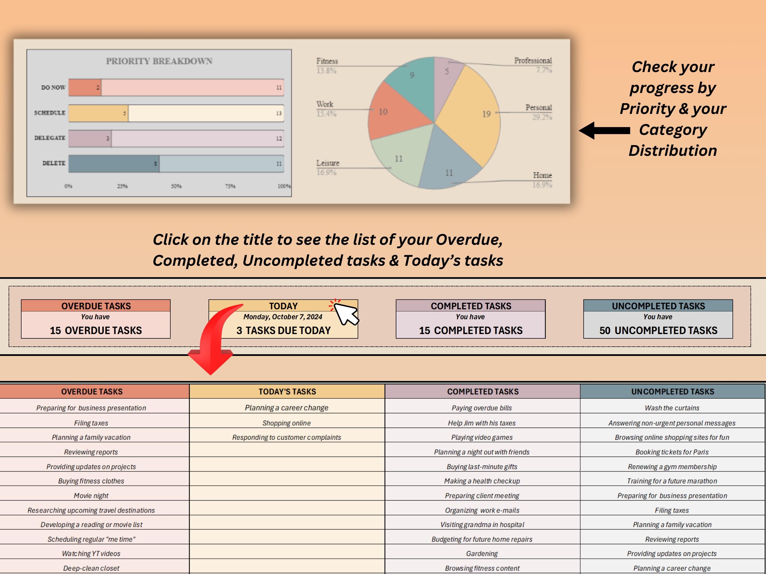 Excel 365 Task Priority Tracker Eisenhower Matrix Google Sheets Urgent ...