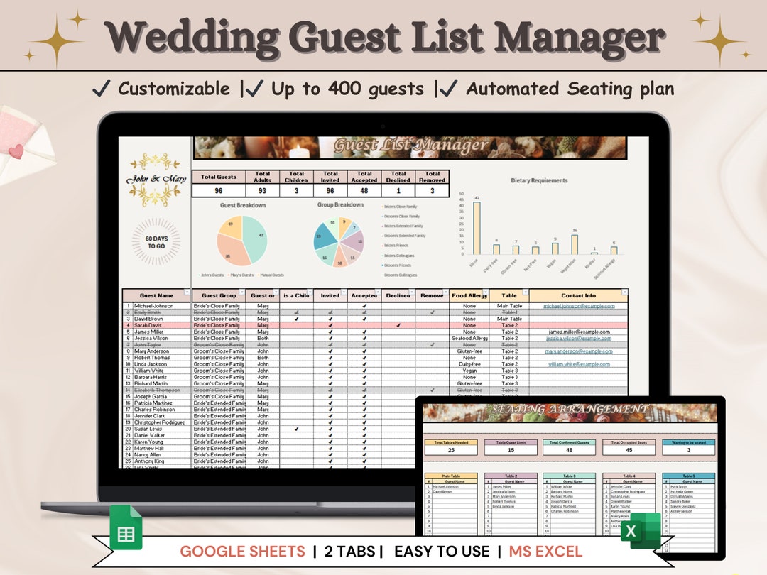 Wedding Guest List Template Google Sheets Wedding Seating Chart Excel ...