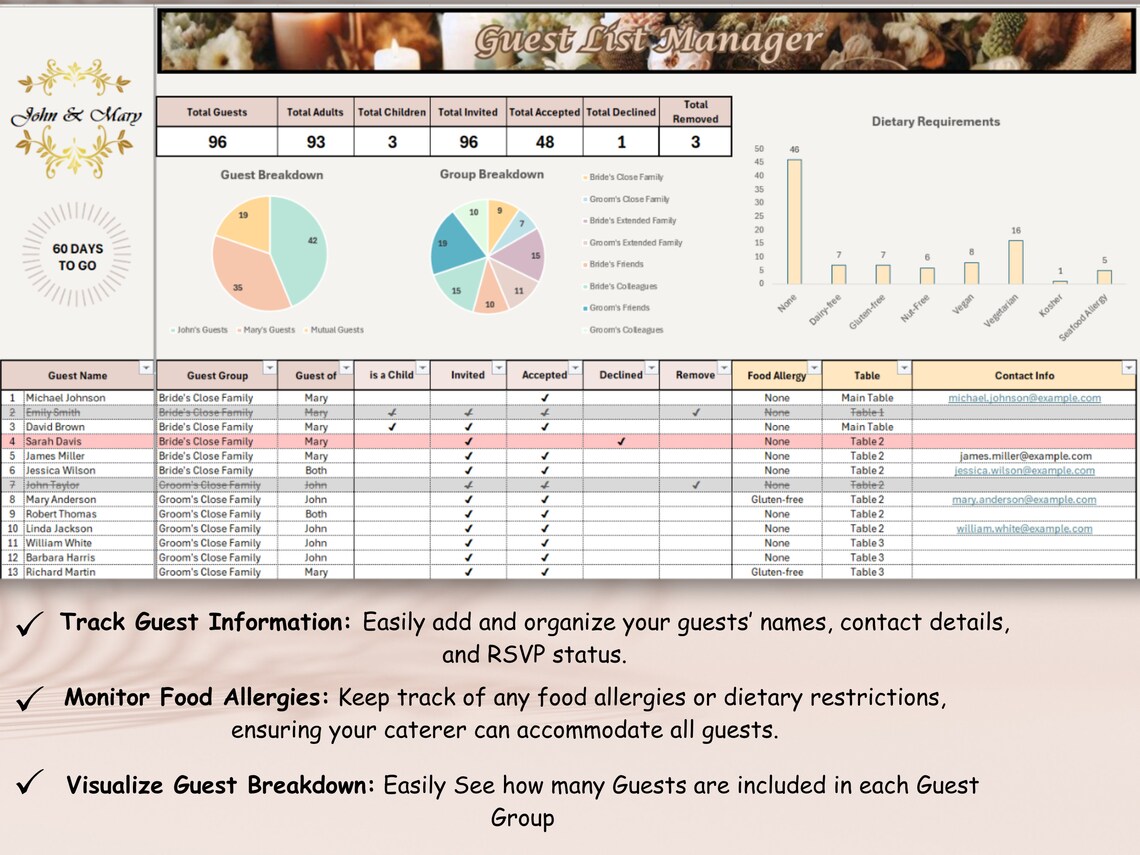 Wedding Guest List Template Google Sheets Wedding Seating Chart Excel ...