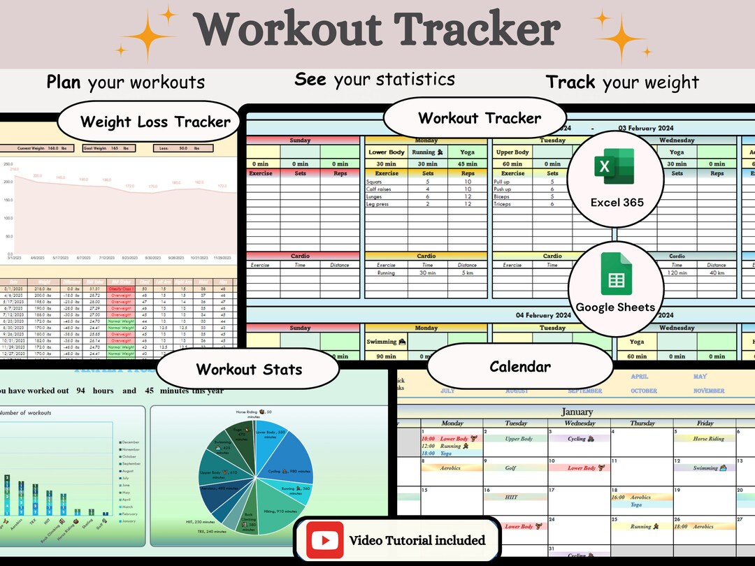 Excel Workout Tracker Spreadsheet Google Sheets Fitness Tracker Gym ...