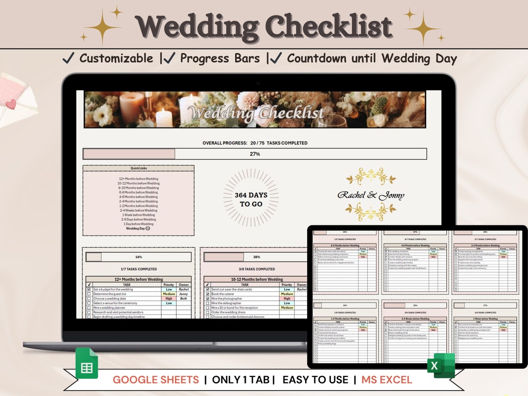 Wedding Planner Checklist Excel Wedding TO-DO List Google Sheets ...