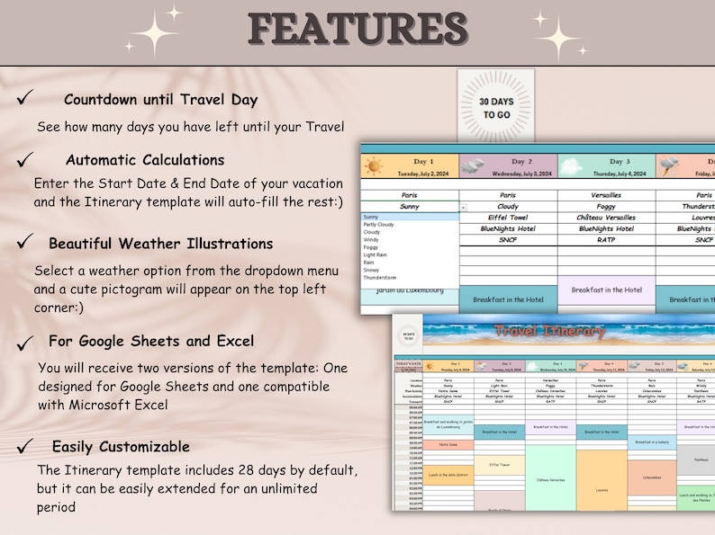 Editable Travel Itinerary Template - Google Sheets & Excel 365 ...