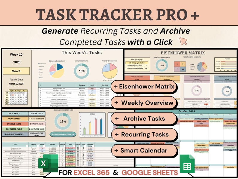 Recurring Task Tracker Excel 365 Spreadsheet, Weekly to Do List Google ...