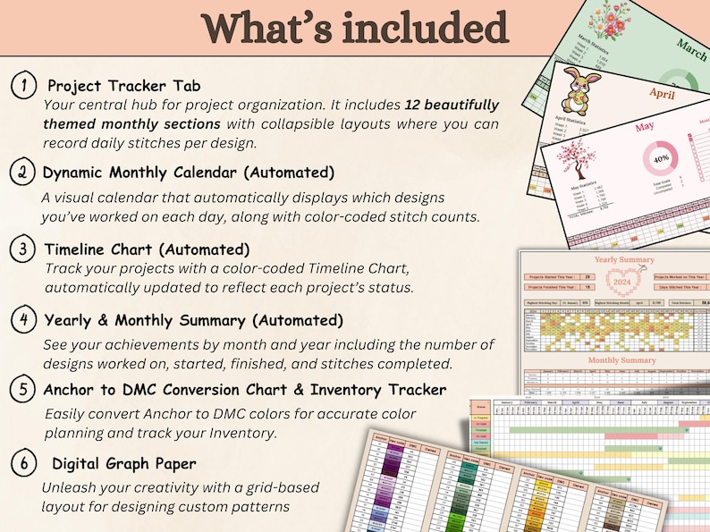 Google Sheets Cross Stitch Planner Spreadsheet With DMC Anchor ...