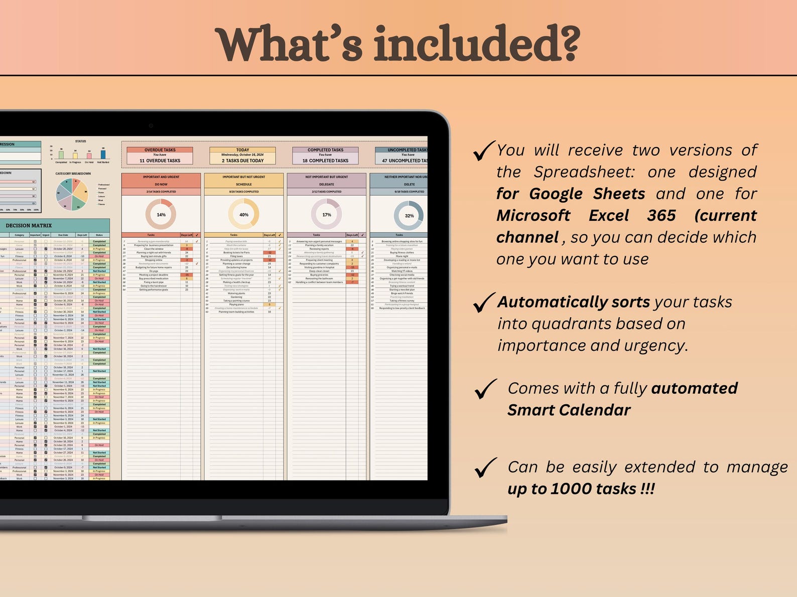 Excel 365 Task Priority Tracker Eisenhower Matrix Google Sheets Urgent ...