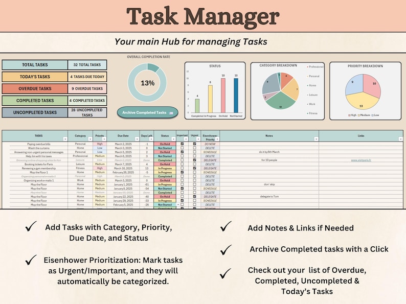 Recurring Task Tracker Excel 365 Spreadsheet, Weekly to Do List Google ...