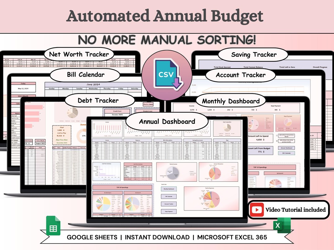 Annual Budget Template for Excel and Google Sheets , Automatic Debt ...