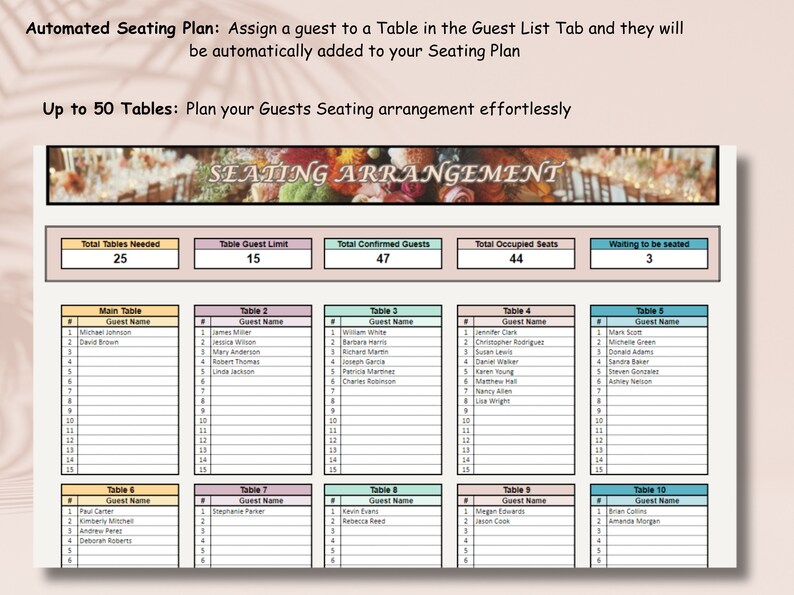 Wedding Guest List Template Google Sheets Wedding Seating Chart Excel ...