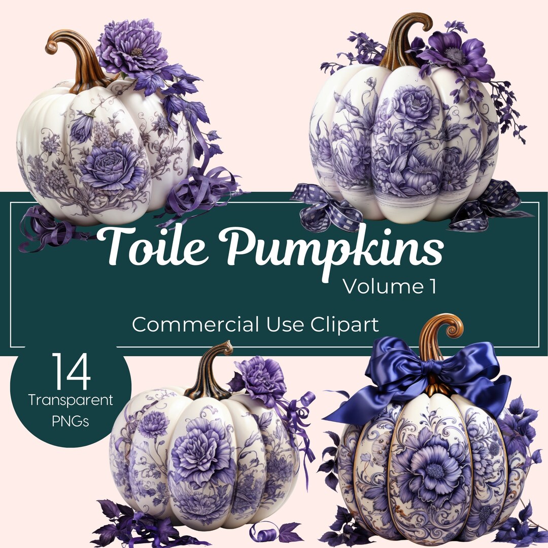 Elegant Purple Toile Pumpkins Clipart Floral Pumpkin Images Fall ...