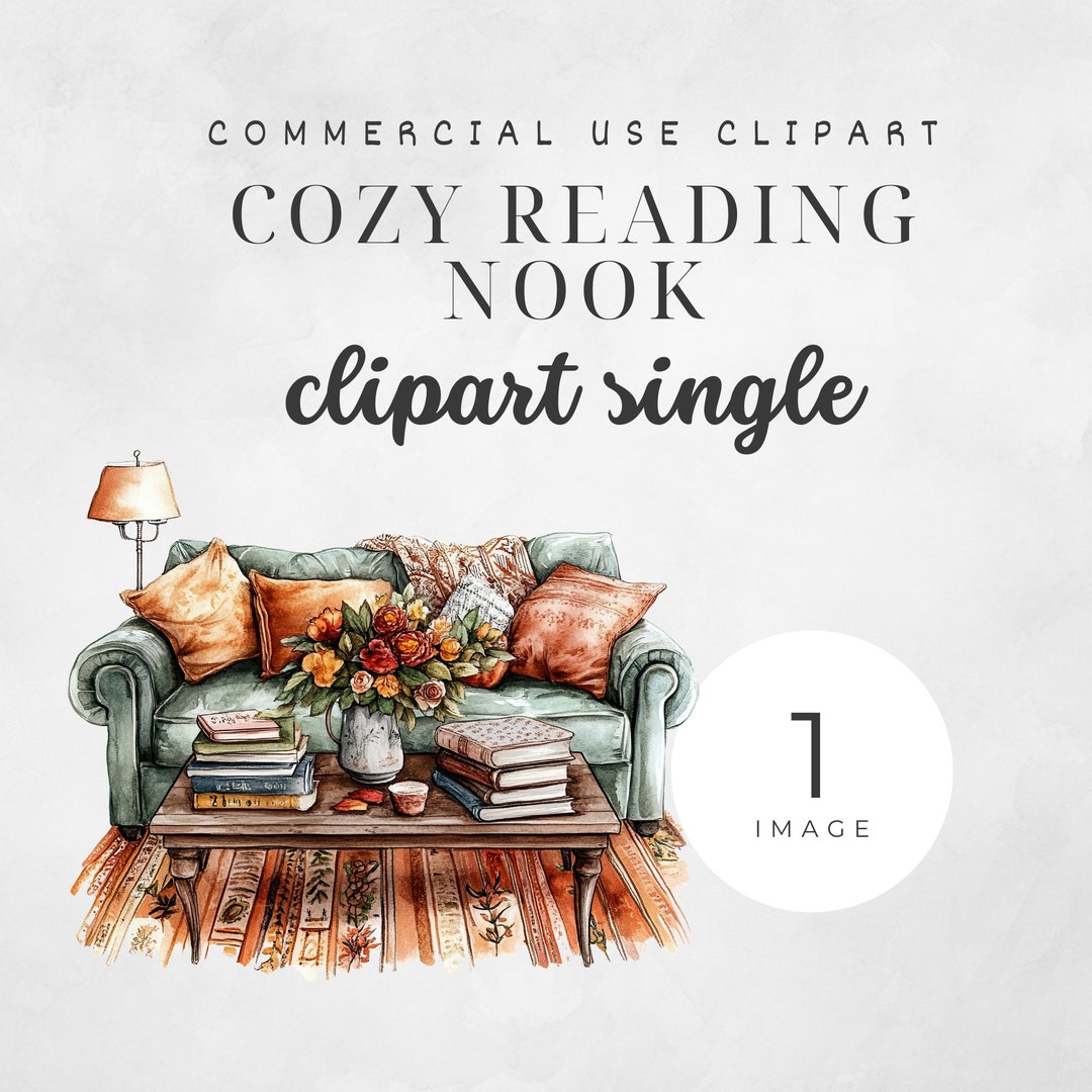 Watercolor Autumn Cozy Reading Nook Clipart Cottagecore Reading Corner ...