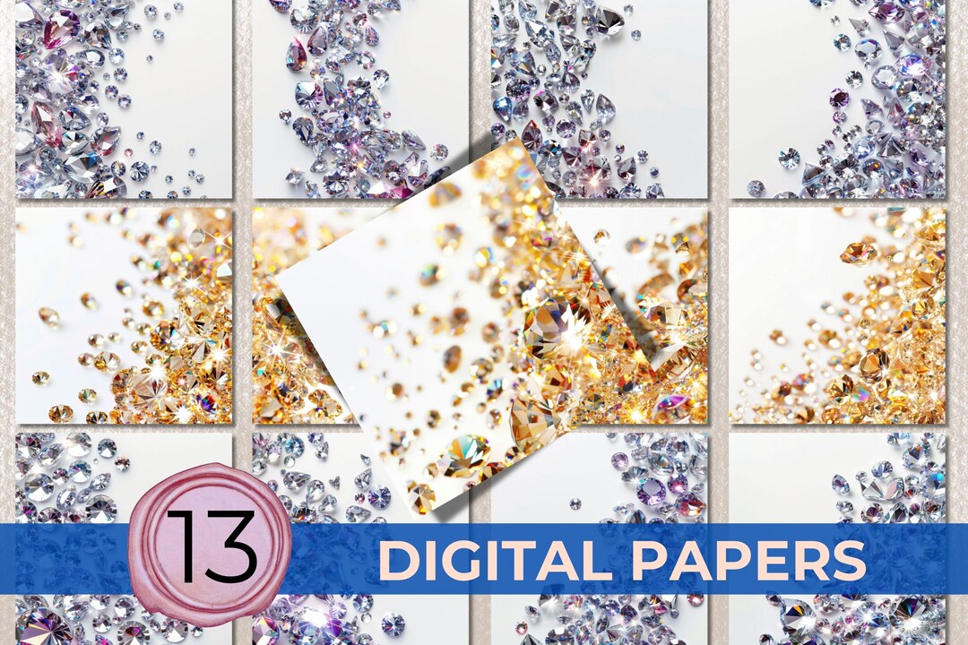 Scattered Diamonds Digital Paper, Loose Diamonds Background, Luxury ...