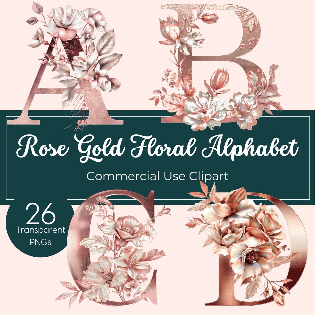 Rose Gold Floral Alphabet PNG Rose Gold Alphabet Clipart Wedding ...