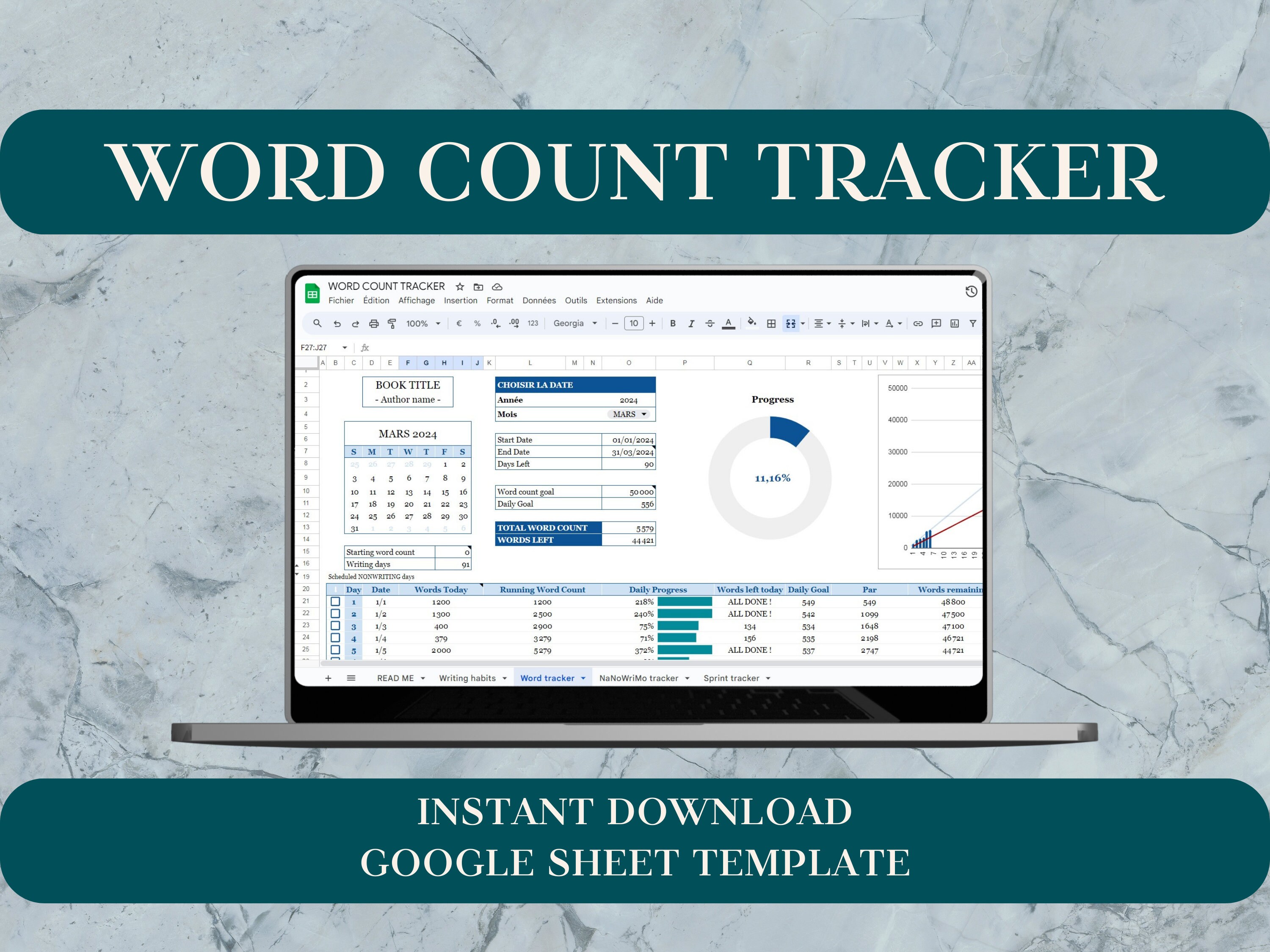 WORD COUNT TRACKER Spreadsheet for Writers Novel Word Count Spreadsheet ...