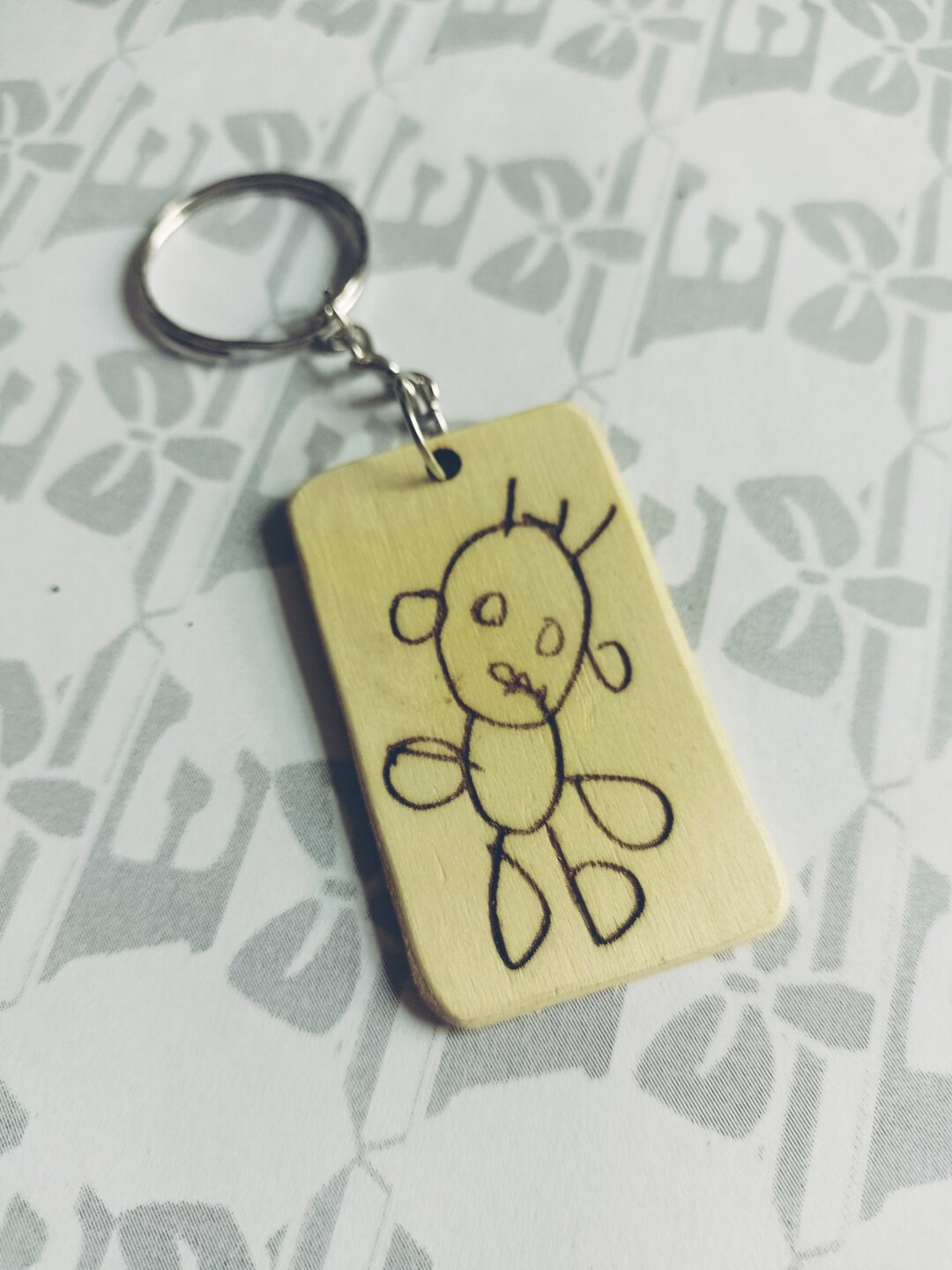 Personalised Wooden Keyring - Kid's Drawing Engraved - Etsy