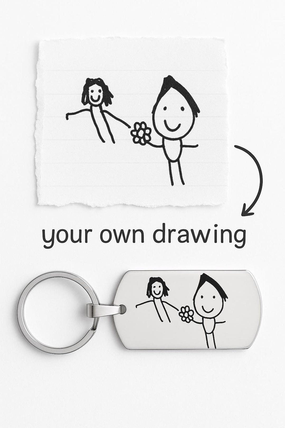 Personalised Keychain - Kids Drawing | Child's Drawing Laser Engraved ...