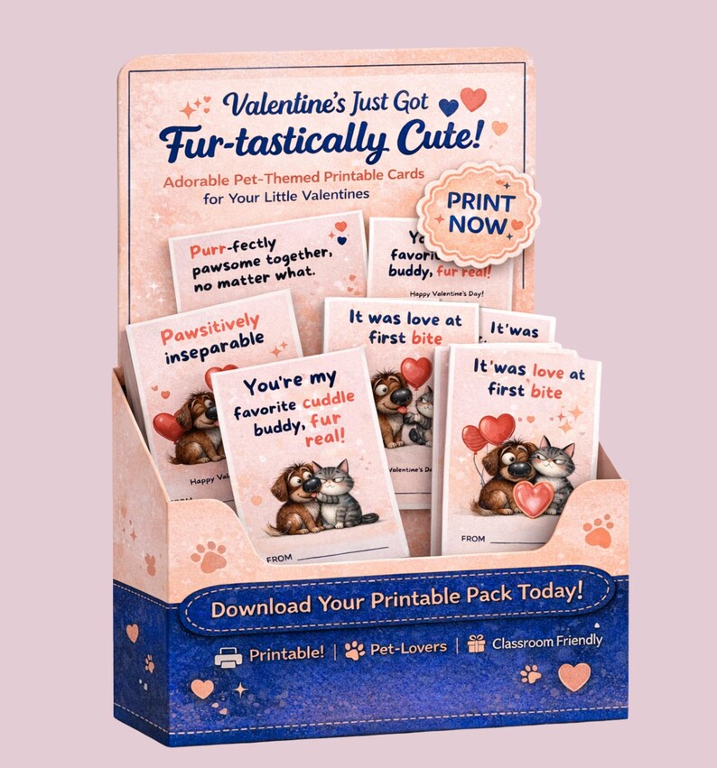 Printable Cat and Dog Pet Valentine’s Cards for Kids - Etsy