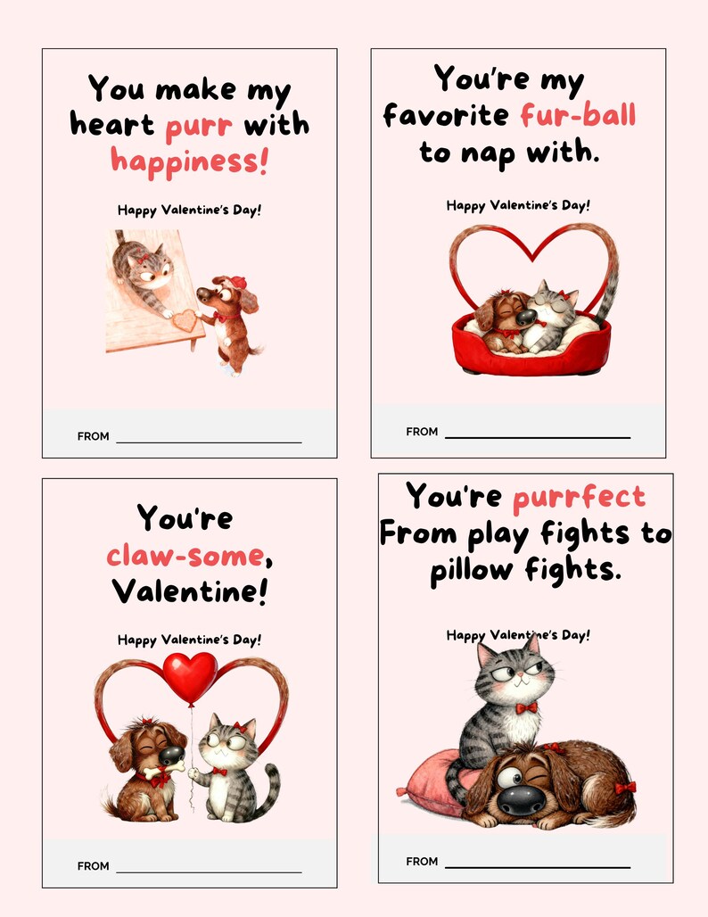 Printable Cat and Dog Pet Valentine’s Cards for Kids - Etsy