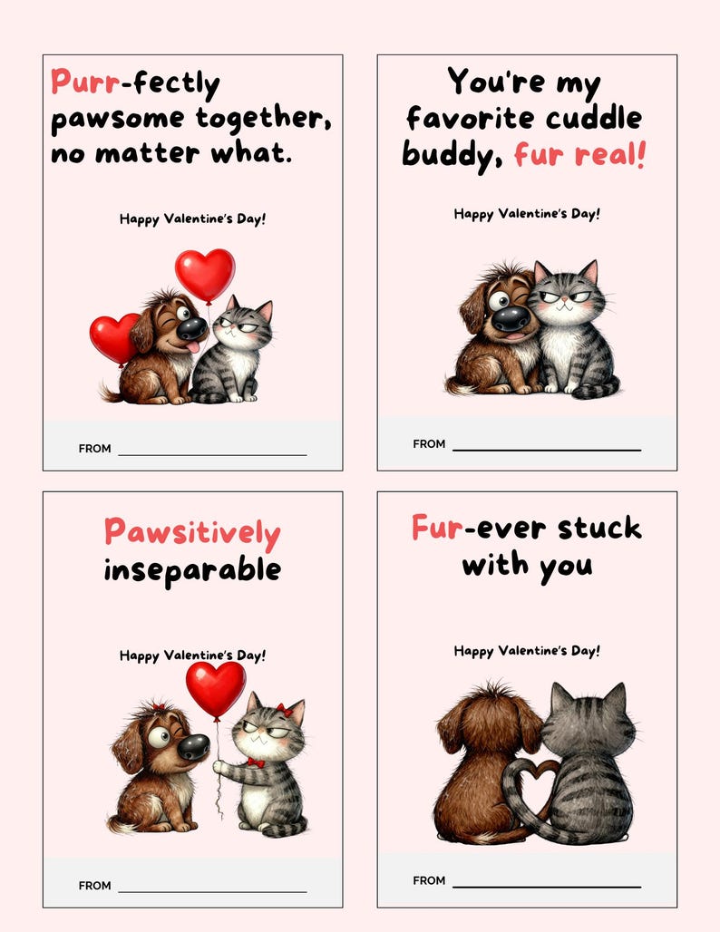 Printable Cat and Dog Pet Valentine’s Cards for Kids - Etsy