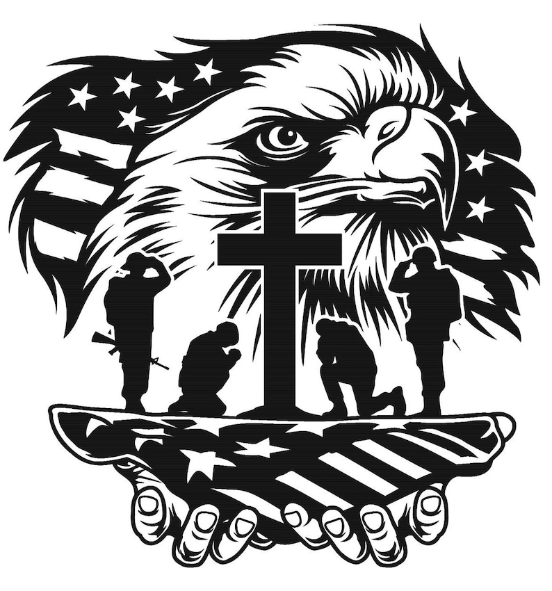 Patriotic Eagle & Soldiers Laser Cut File American Flag, Saluting and ...