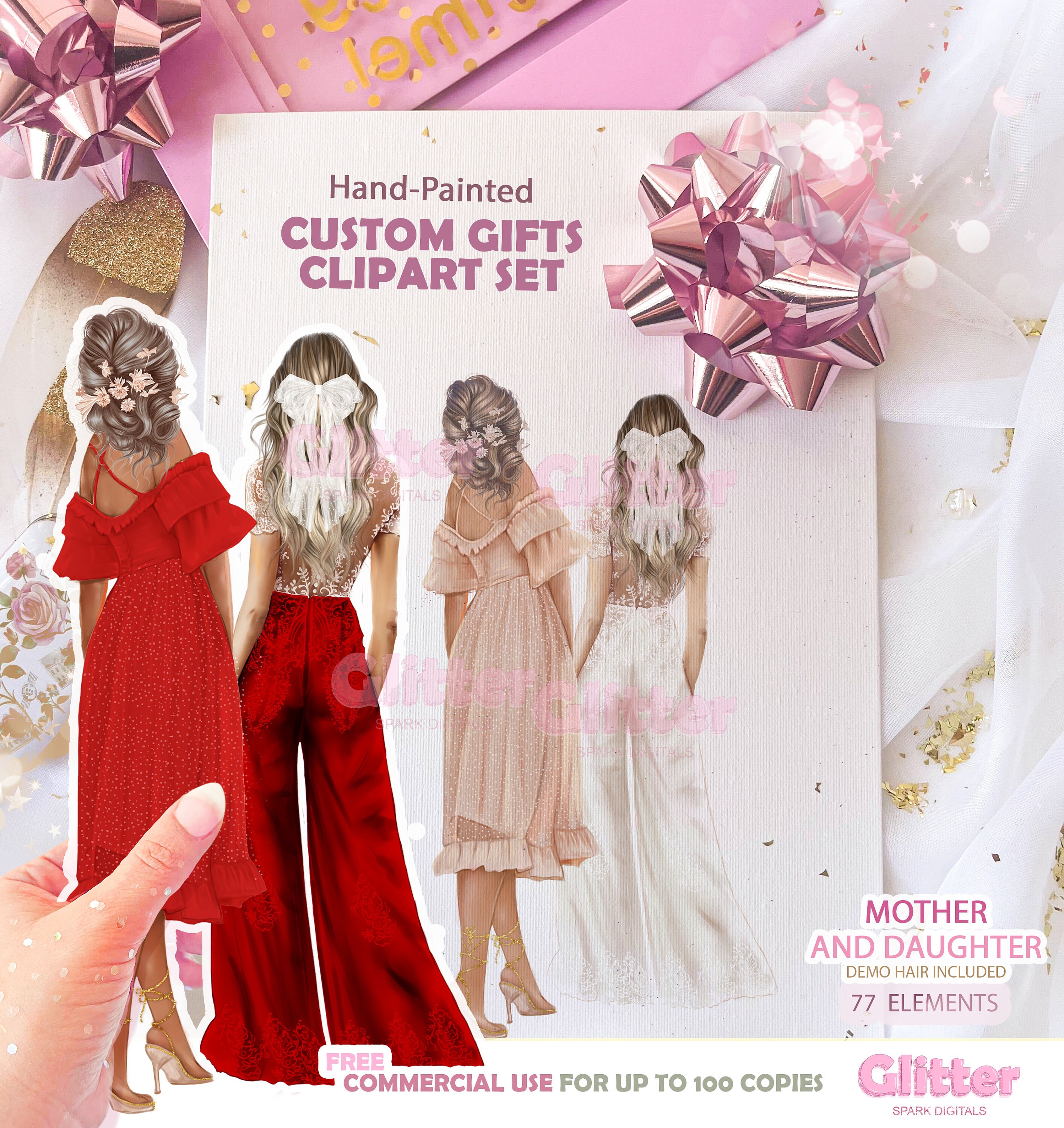 Mother and Daughter Clipart, Mothers Day Clipart Set POD Clipat Pack ...