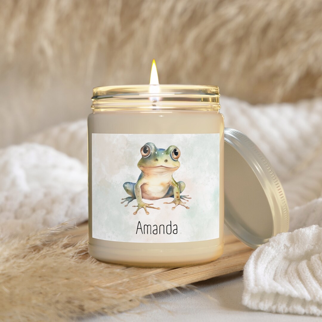 Personalized Watercolor Pastel Frog Scented 100% Soy Wax Candle, Custom ...
