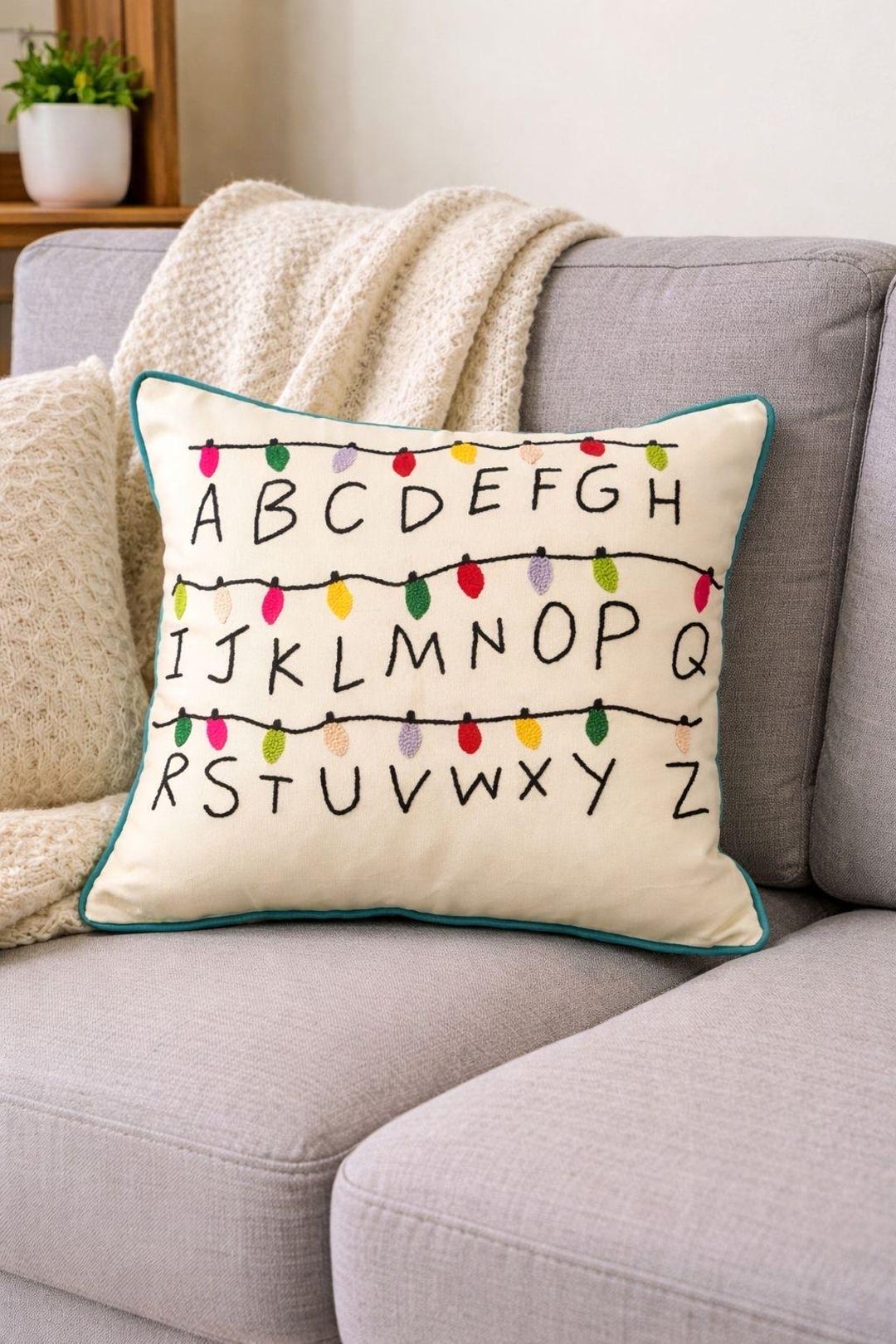 Stranger Things Inspired Alphabet Pillow – Hand Embroidered ABC Cushion ...