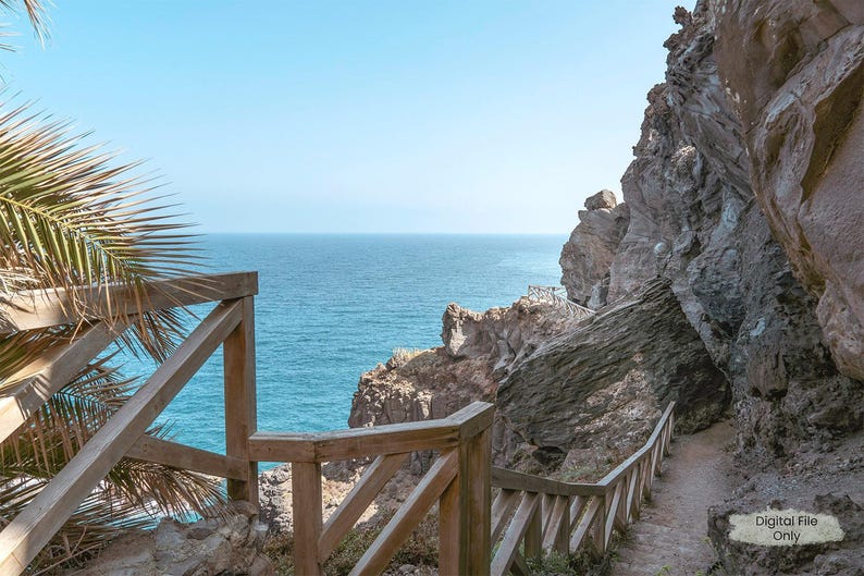 Coastal Cliff Pathway Print - Serene Ocean View Digital Art - Etsy