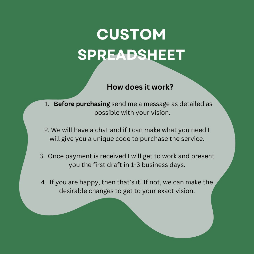 Custom Spreadsheet for Microsoft Excel or Google Sheets Personalized ...