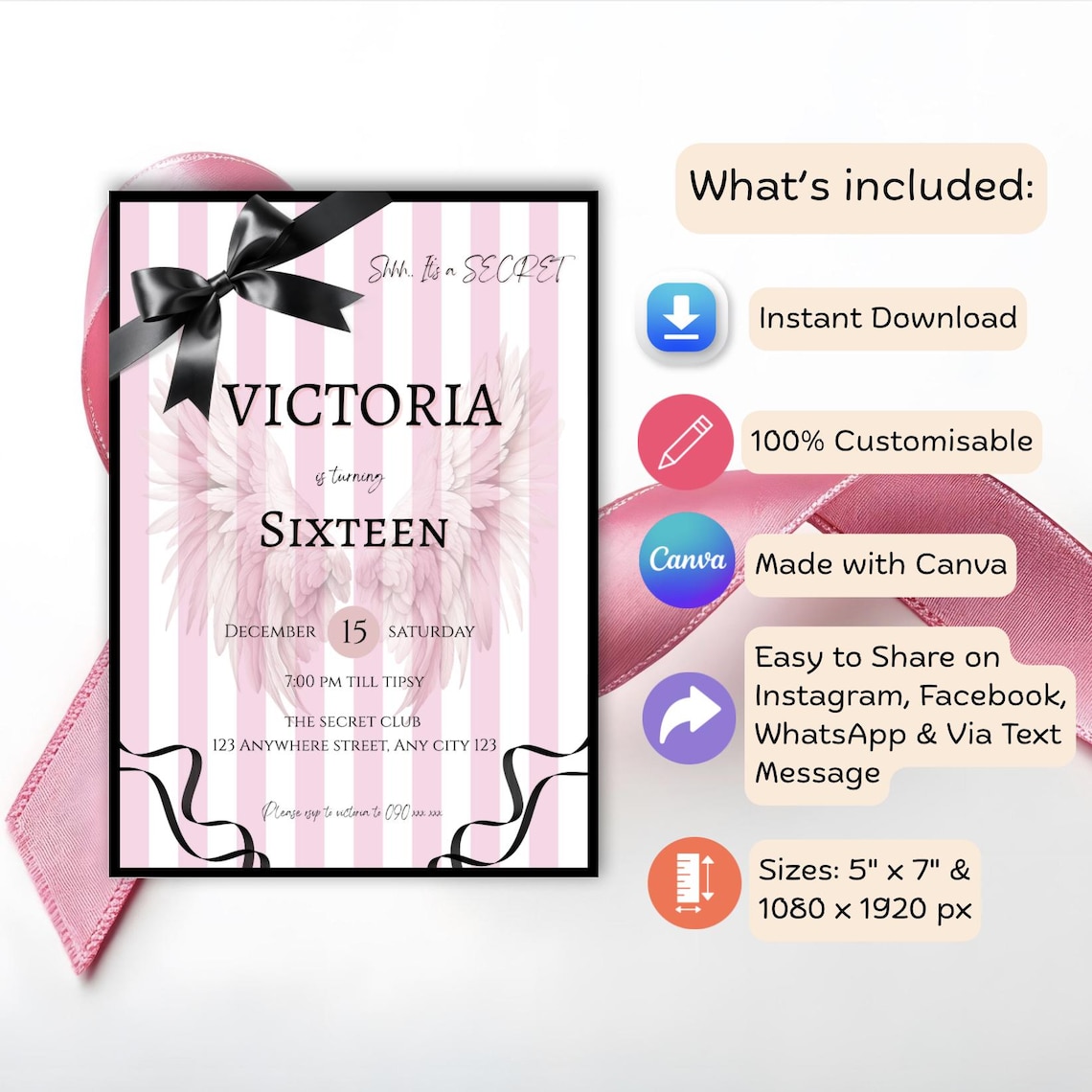 Editable Victoria's Secret Inspired Birthday Invitation | Girly Party ...