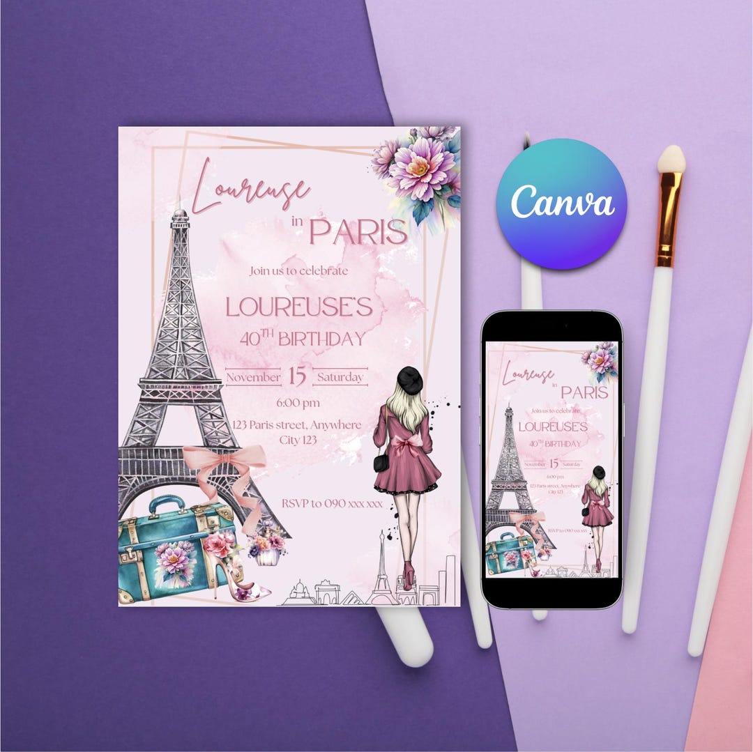 Paris Birthday Invitation | Elegant Birthday Invitation | Eiffel Tower ...