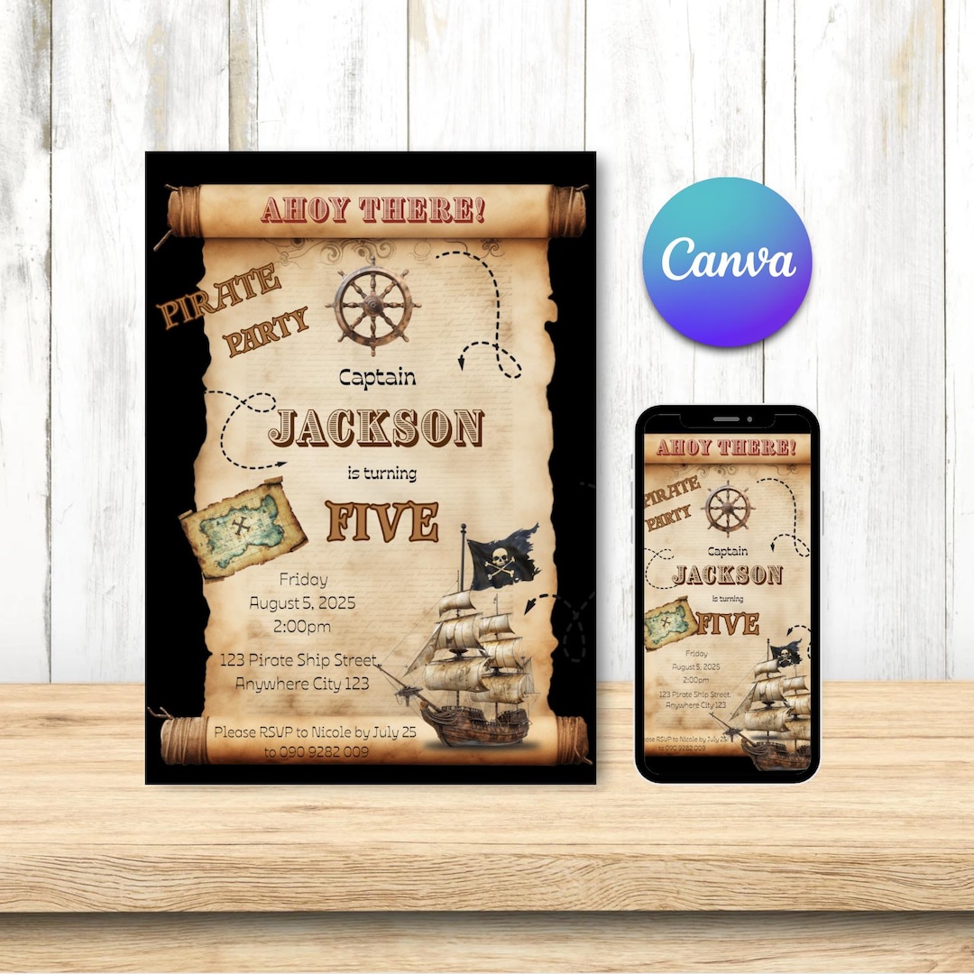 Pirate Birthday Invitation | Ahoy Matey Party | Pirate Theme Birthday ...