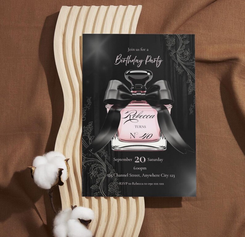 Editable Perfume Bottle Invitation | Glamorous Birthday Party ...