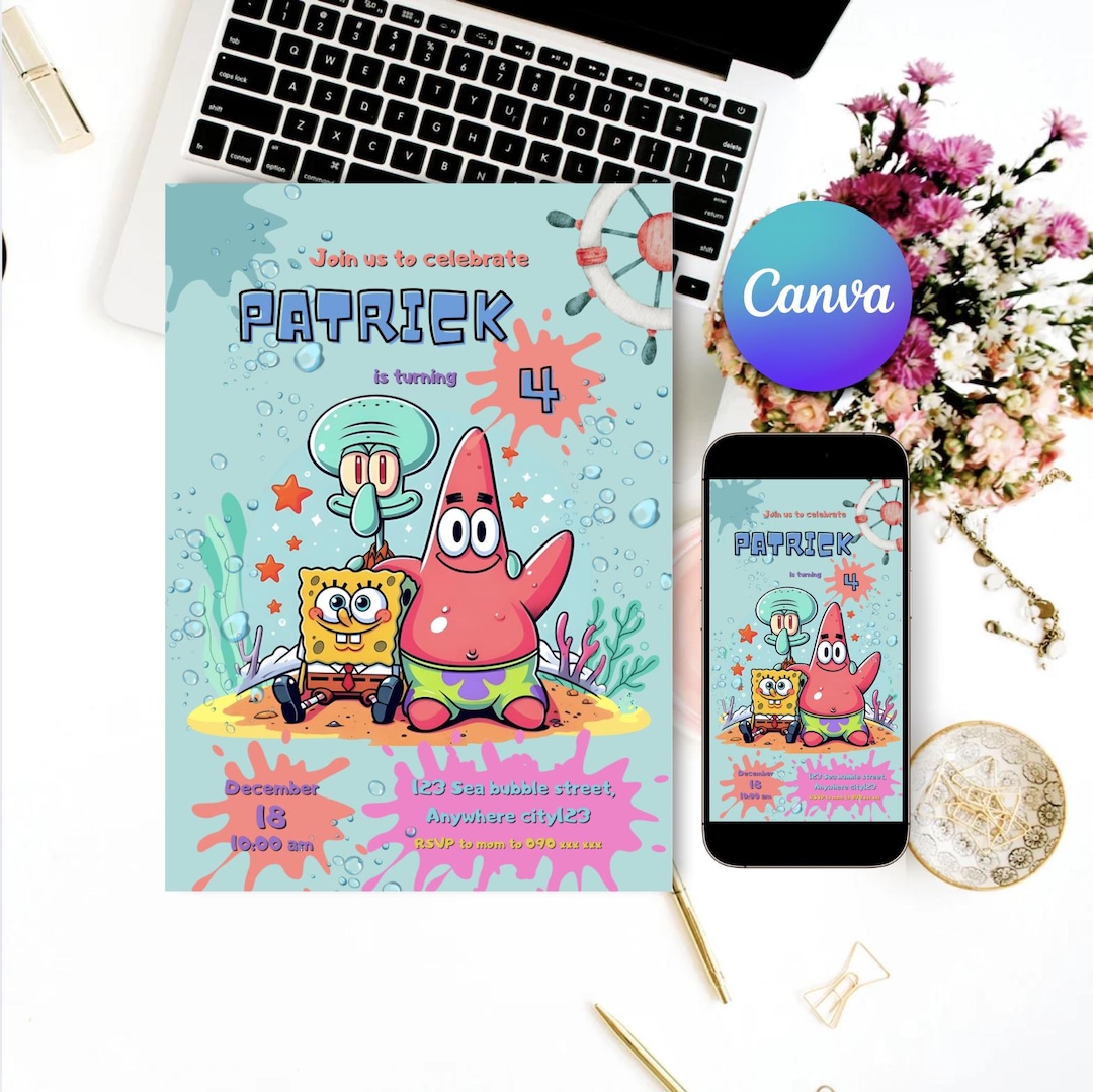 Editable Spongebob Squarepants Birthday Invitation | Spongebob Birthday ...
