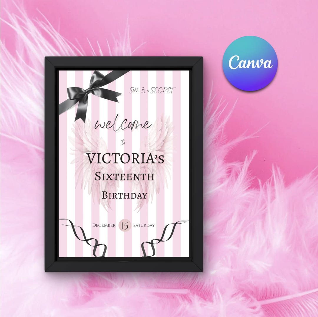 Editable Victoria's Secret Inspired Welcome Sign | Girly Party Party ...